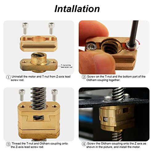 ENOMAKER Upgrade Brass Z Axis Coupler Oldham Coupling Avoid Vibration Improve Printing Quality for Creality Ender 3 Pro V2 CR-10 CR-10S Pro 3D Printer Accessory T8 Lead Screw Hotbed