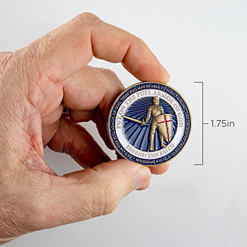 Defend The Faith Armor of God Coin, Religious Challenge Coins for Bible Study & Collectors, Shining Knight in Gods Armour, Motivational Commemorative Coin, Inspirational Scripture Token Gift