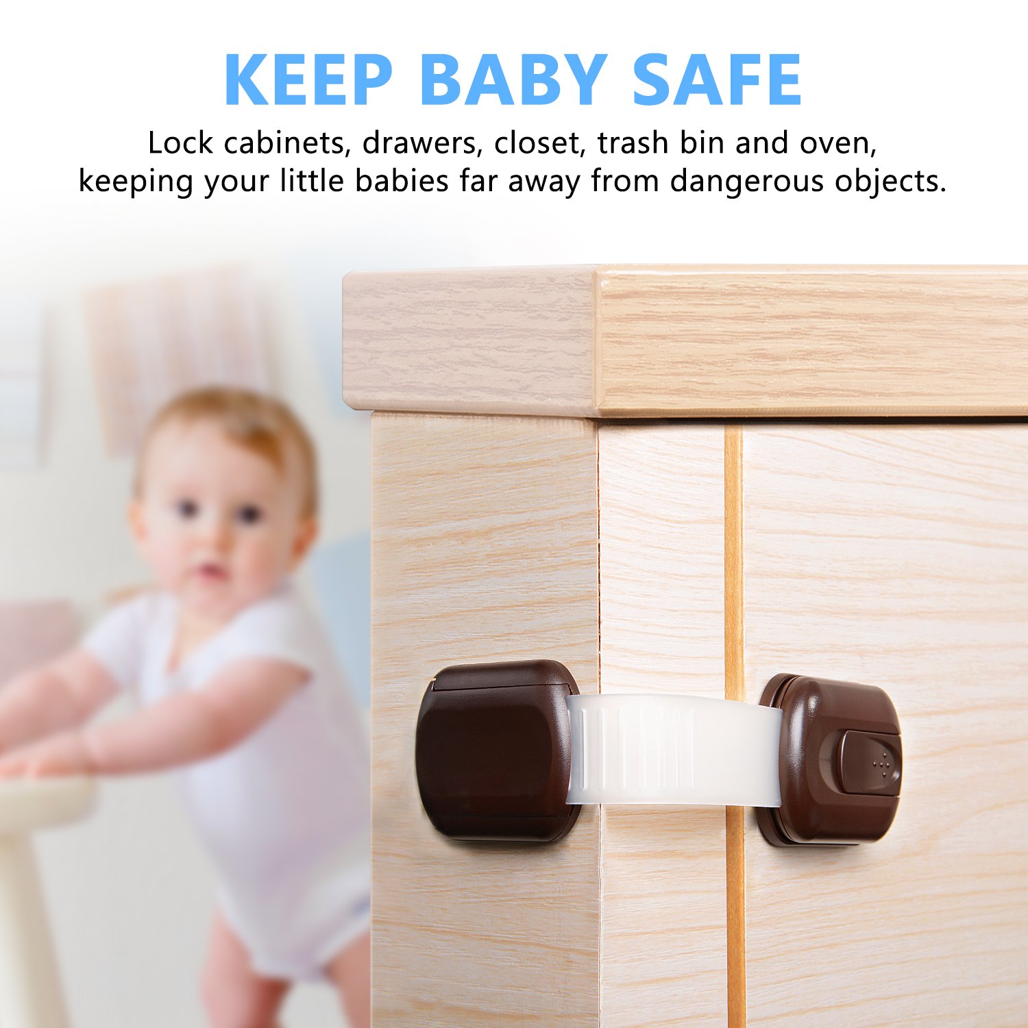 Baby Proofing Cabinet Lock, 6 Pack Baby Safety Cabinet Locks with Adjustable Strap and Latch for Cabinet Cupboard Drawer Doors, Super Safety Lock