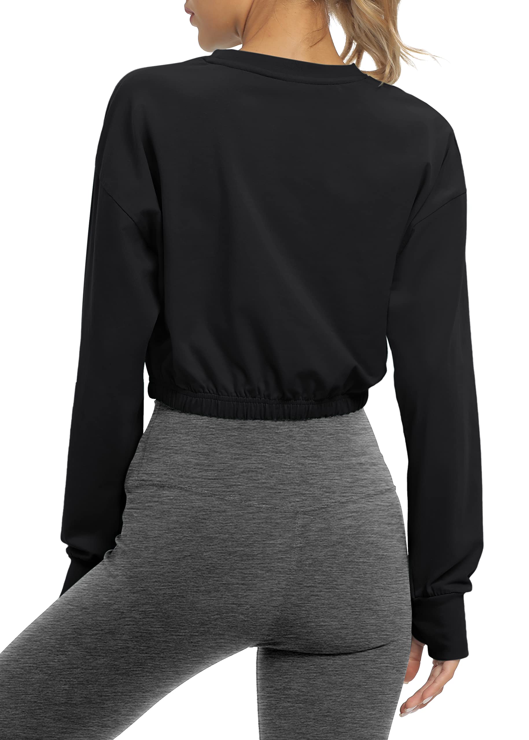 Bestisun Womens Long Sleeve Workout Dance Exercise Clothes Activewear Yoga Running Tops Tennis Hiking Athletic Crop Top Black M