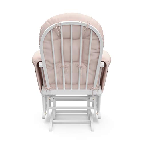 Storkcraft Premium Hoop Glider and Ottoman (White Base, Pink Cushion) – Padded Cushions with Storage Pocket, Smooth Rocking Motion, Easy to Assemble, Solid Hardwood Base