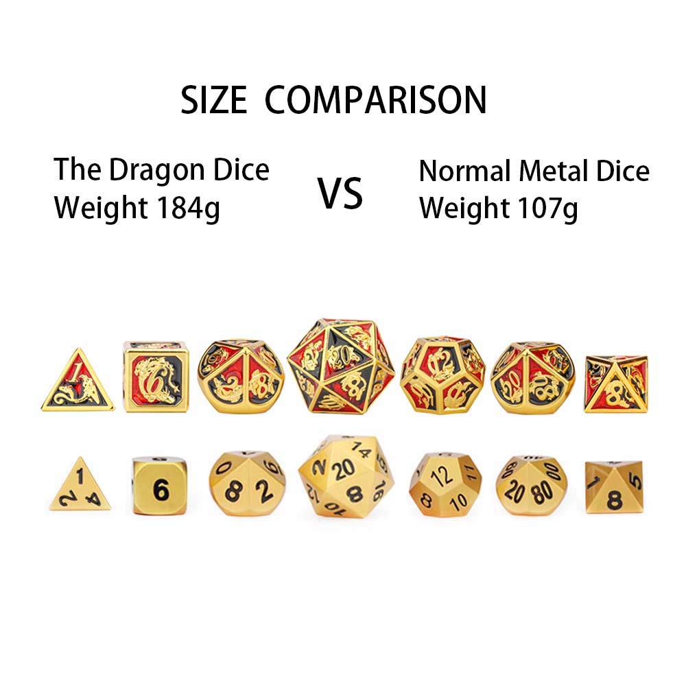 HYMGHO DND Dice Set Copper Dragon dice Enamel Green zamak with dice Box D&D Polyhedral Dice for Dungeons and Dragons dice Trpg 7 Pieces die Tabletop Games Board Gaming dice Vault