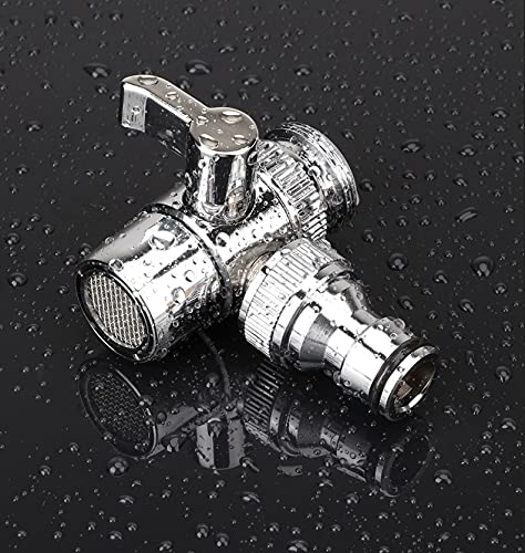 Brass Faucet Diverter Valve Adapter, Swich Faucet Adapter Aerator Valve Diverter to Connect Washing Machine, Shower Garden Hose (NPT M24mm Inlet x Quick Connector Outlet)