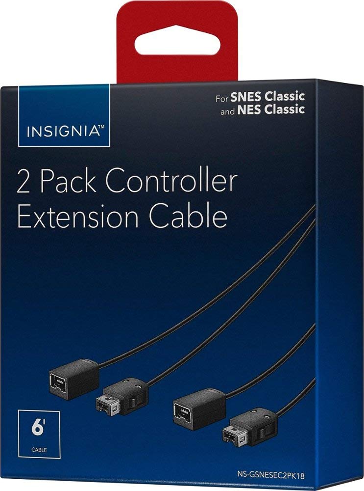 Insignia 6 ft. (2-pack) Controller Extension Cable for Nintendo SNES Classic and Nintendo NES Classic Controllers - Black