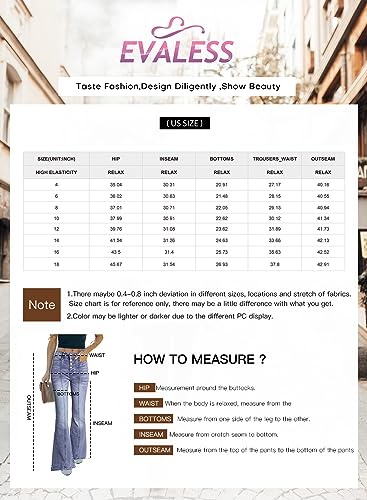 EVALESS Bell Bottom Jeans for Women High Waisted Button Fly Wide Leg Denim Flare Pants Blue 4