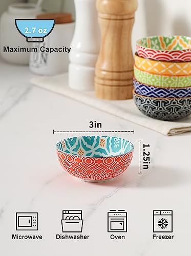 Metahom Ceramic Dipping Bowls, Dipping Sause Dish for Soy Sauce, 3 Inch Mini Bowl Set for Condiments, Sushi, Appetizers, Side Dish, Set of 6