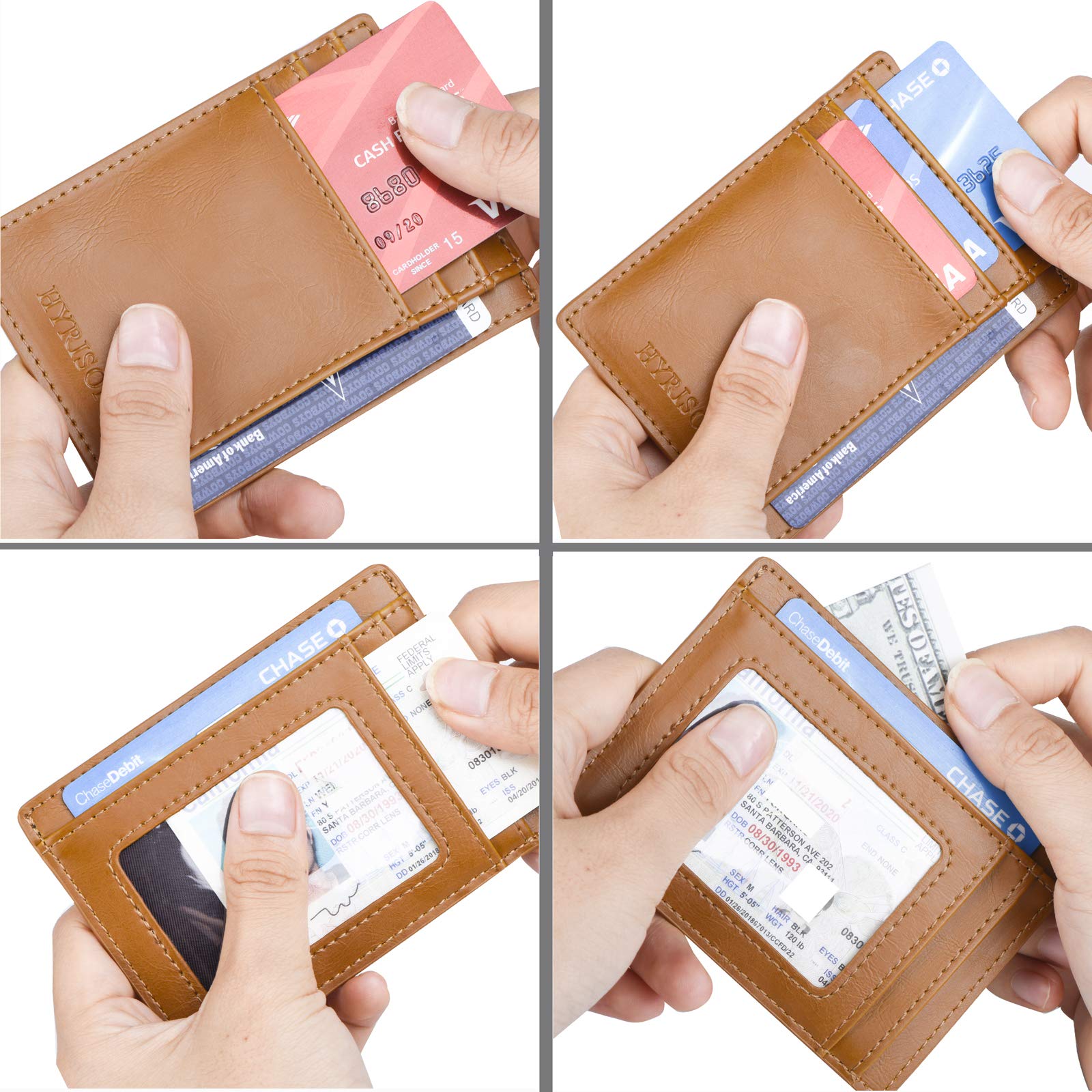 HYRISON Men and Women Slim Minimalist Front Pocket Leather Wallet Cards Holder RFID Blocking