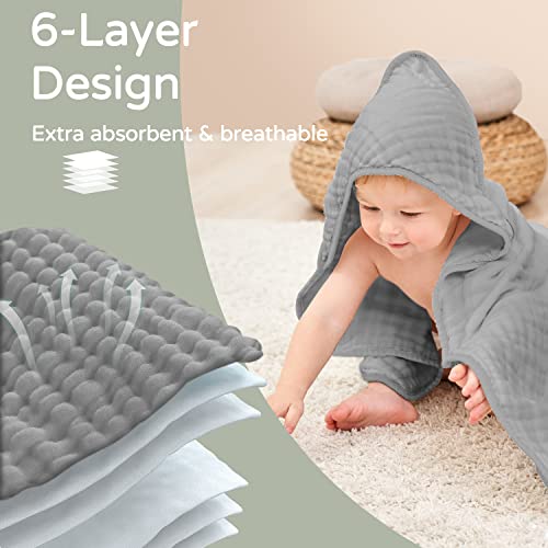 Yoofoss Baby Bath Towel 2 Pack 100% Muslin Cotton Hooded Towels for Babies, Infant and Toddler, Large 32x32Inch, Extra Soft and Absorbent Newborn Essential