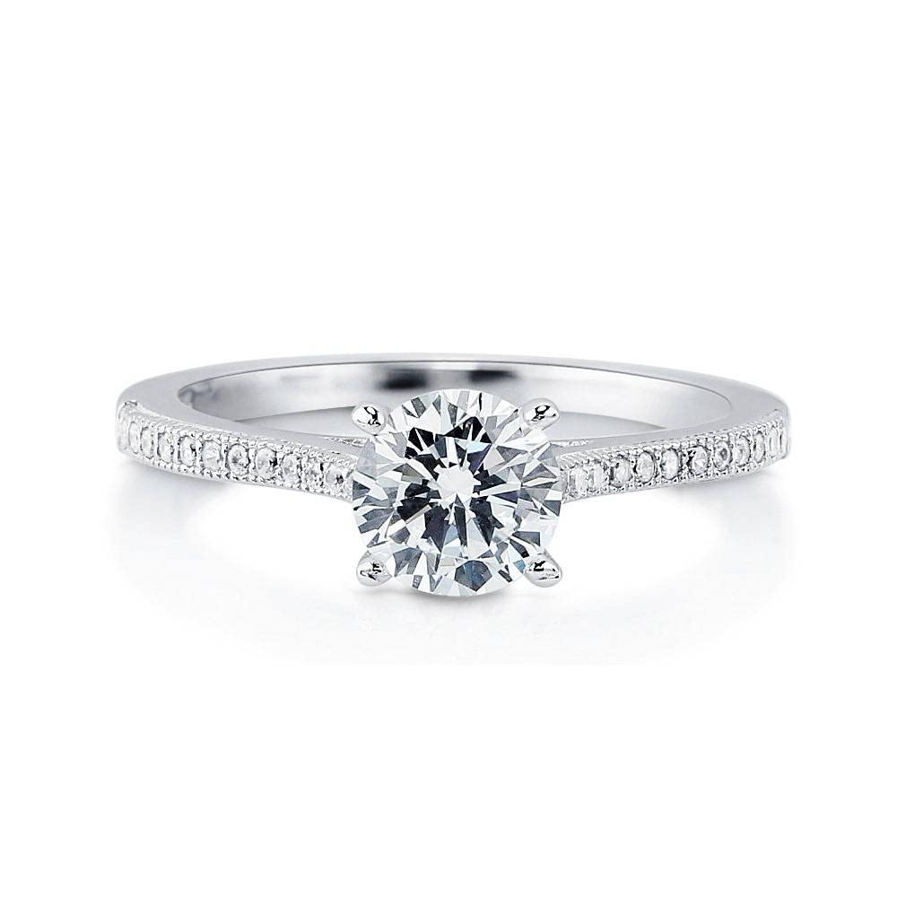 BERRICLE Sterling Silver Solitaire Wedding Engagement Rings 1 Carat Round Cubic Zirconia CZ Promise Ring for Women, Rhodium Plated Size 8