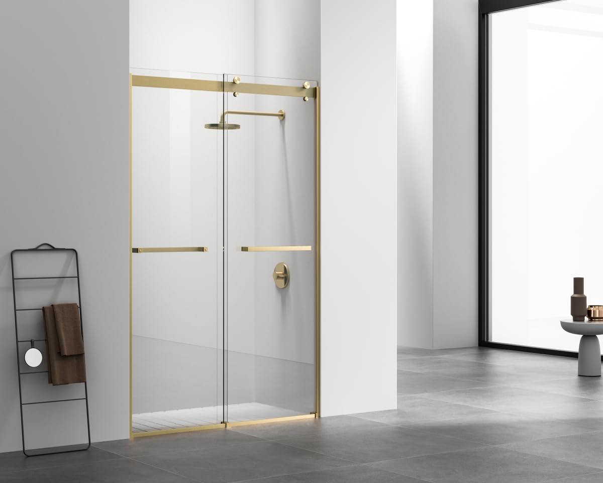Elegant Kitchen and Bath SD202-4876BGD Frameless Shower Door 48 x 76 Brushed Gold