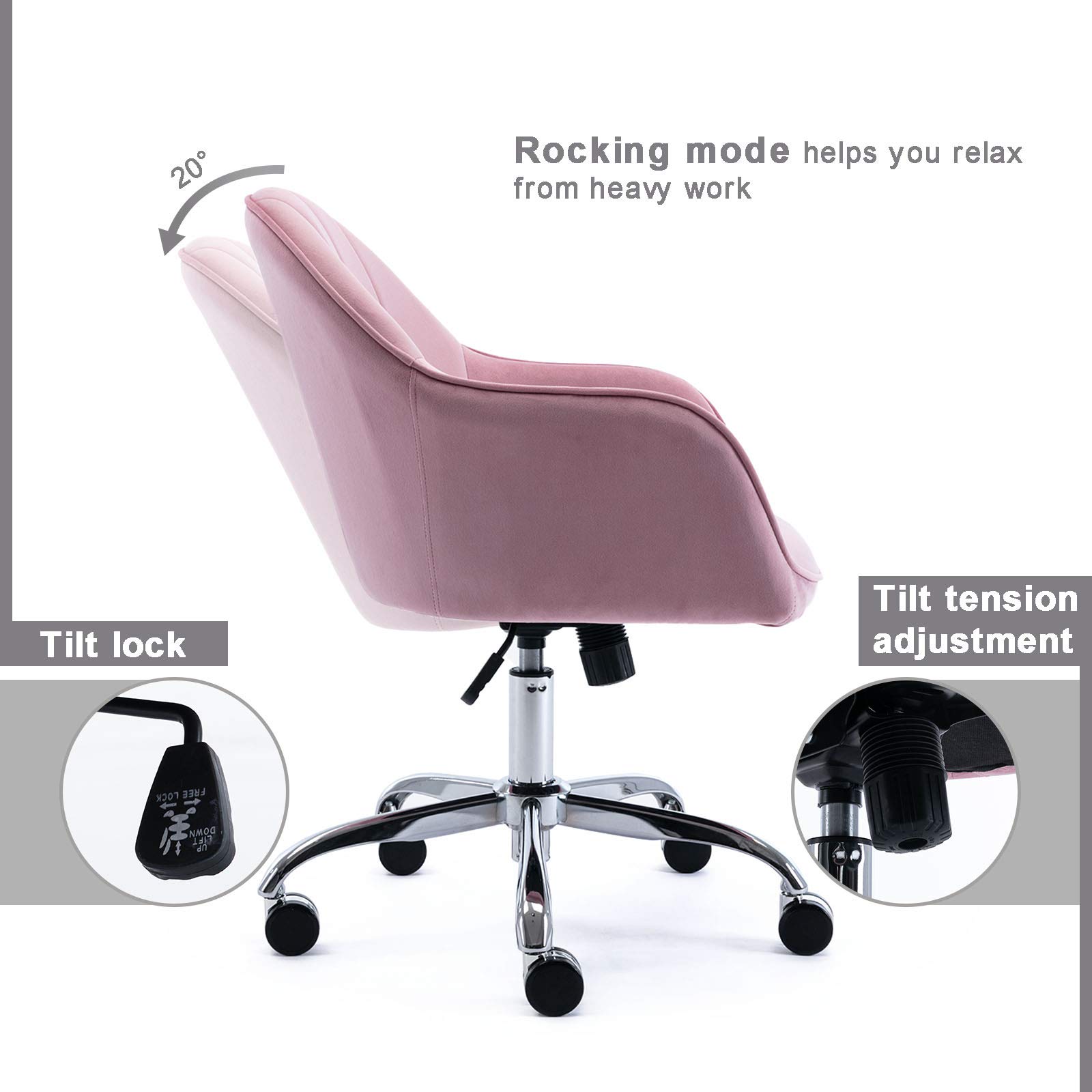 Blairot Home Office Chair Dutch Velvet Diamond Pattern Mid-Back Office Desk Chair Height Adjustable Task Computer Swivel Chair with Metal Base Legs for Bedroom Home Office