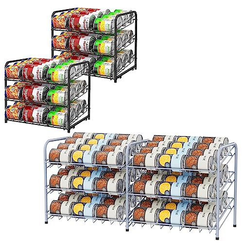 BTY Can Organizer for Pantry Stackable 2 Pack 3 Tier Metal Can Dispenser Holds Up 72 Cans 2 in 1 Canned Goods Organizer for Pantry Kitchen Organization and Storage