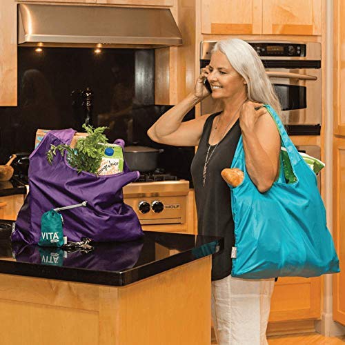 ChicoBag Vita Designer Reusable Tote Bag with Carabiner Clip | Compact Reusable Shopping Bags | Eco Friendly | Calm