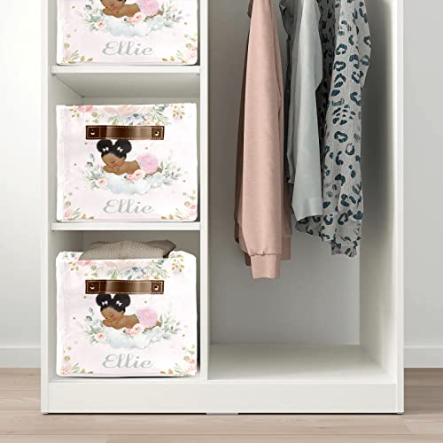 Princess Girl Pink Floral Personalized Storage Bins,Foldable Baskets Organizer with Handle for Nursery Pet Toy Clothes Box 1 Pack