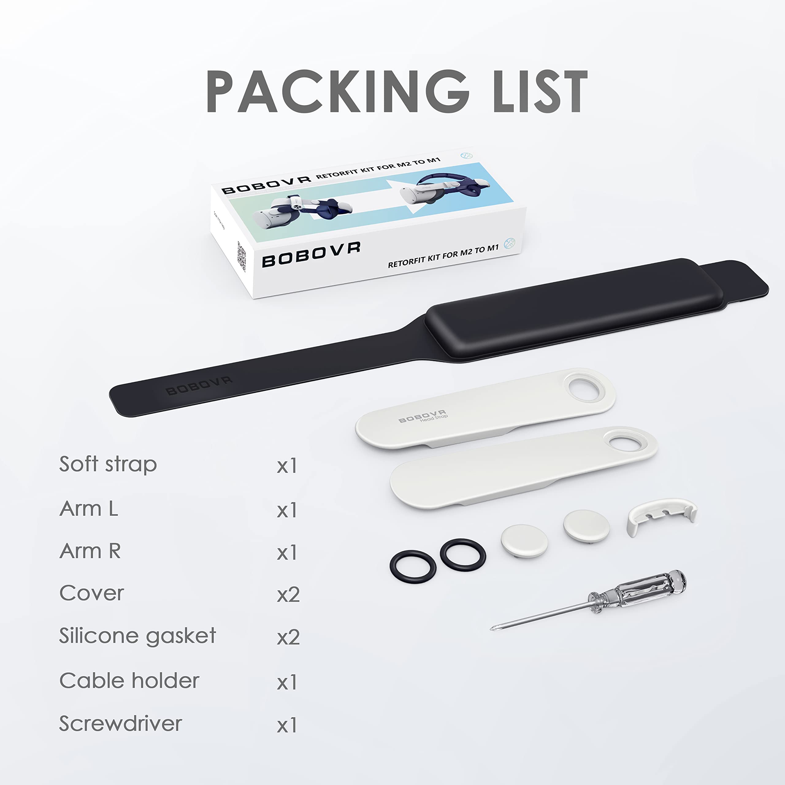 BOBOVR Strap Retrofit Kit for M2 Plus to M1 Plus,Honeycomb Back Pad Design, Quickly convert the M2 battery version to the M1 Plus version.