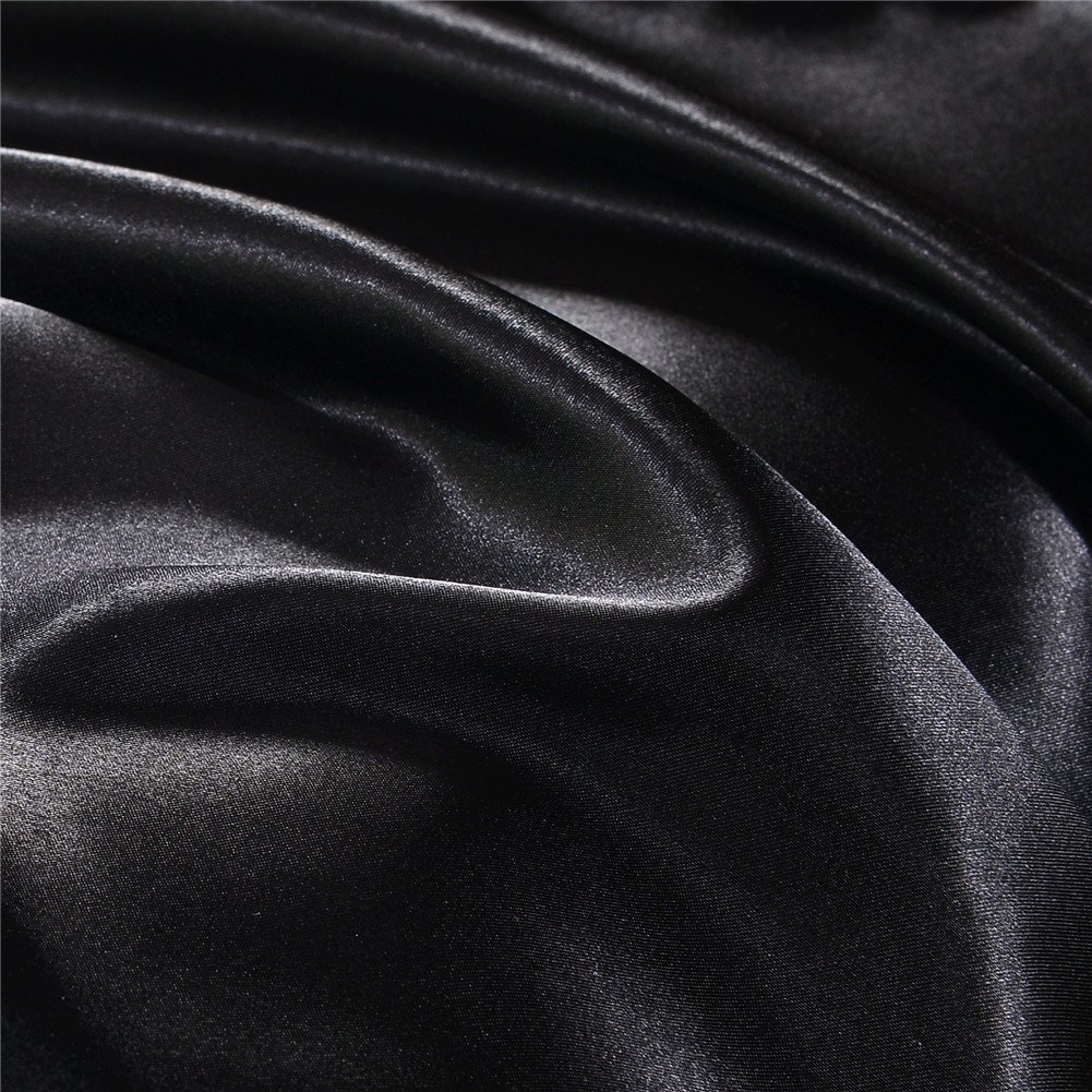 DuShow Satin Silk Duvet Cover Set Black King Solid 3 Pieces Bedding Cover Set 1 Duvet Cover and 2 Pillowcases Soft High Thread Count Comforter Cover Set with Zipper Closure(King,Black)
