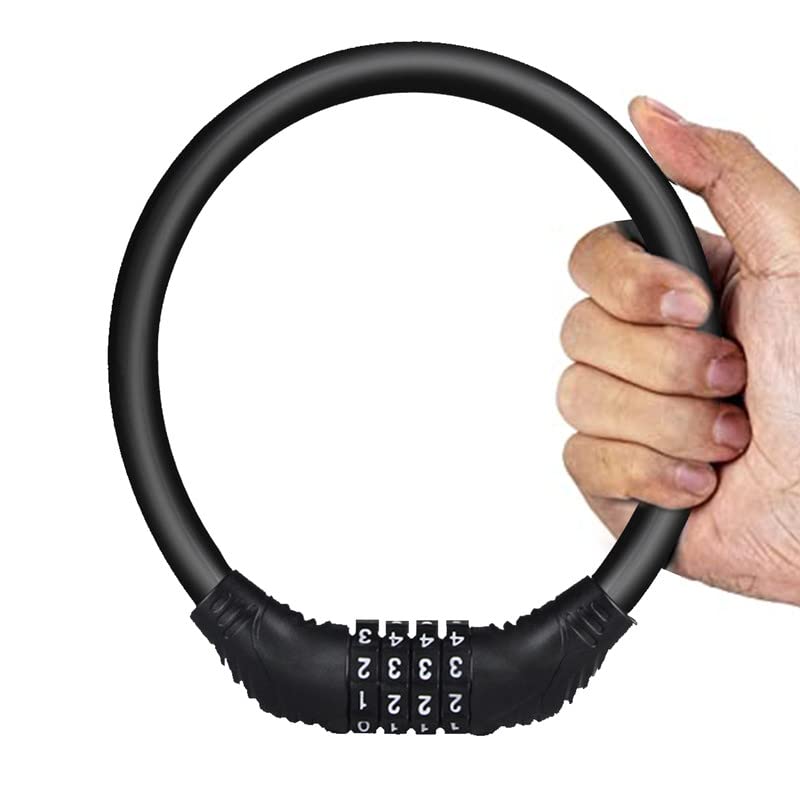 Bike Lock Cable 4 Digit Resettable Combination Cable Lock, Portable Bicycle Code Lock Small Security Bicycle Lock for Electric Scooter, Road Bike, Mountain Bike, Black, xiejinhong