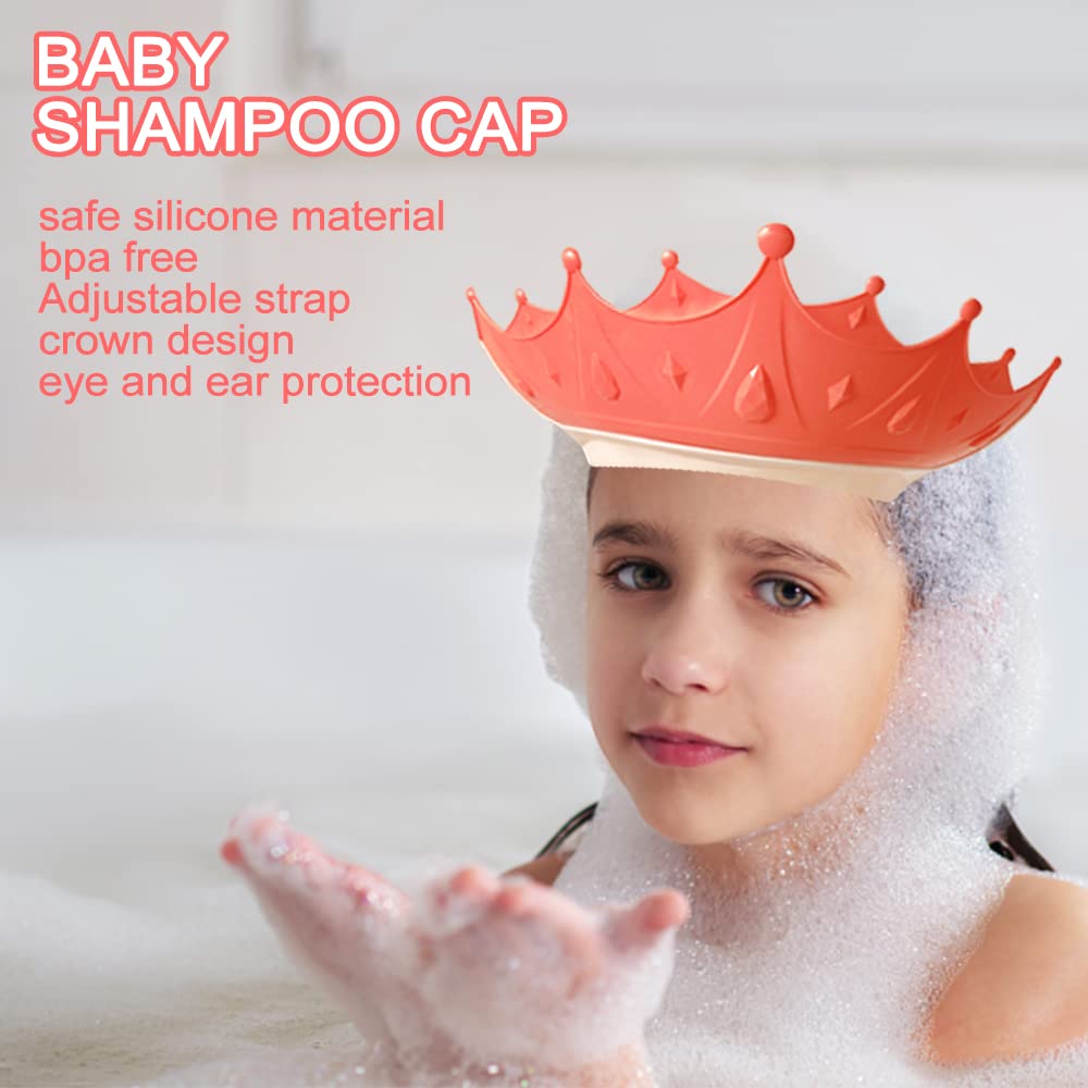 Baby Shower Cap Shield, Adjustable Silicone Shampoo Bath Cap Visor Cap Shower Cap for Kids Toddlers Infants Hair Washing Protect Eye Ear Bath 2 Pack (Blue+Pink)
