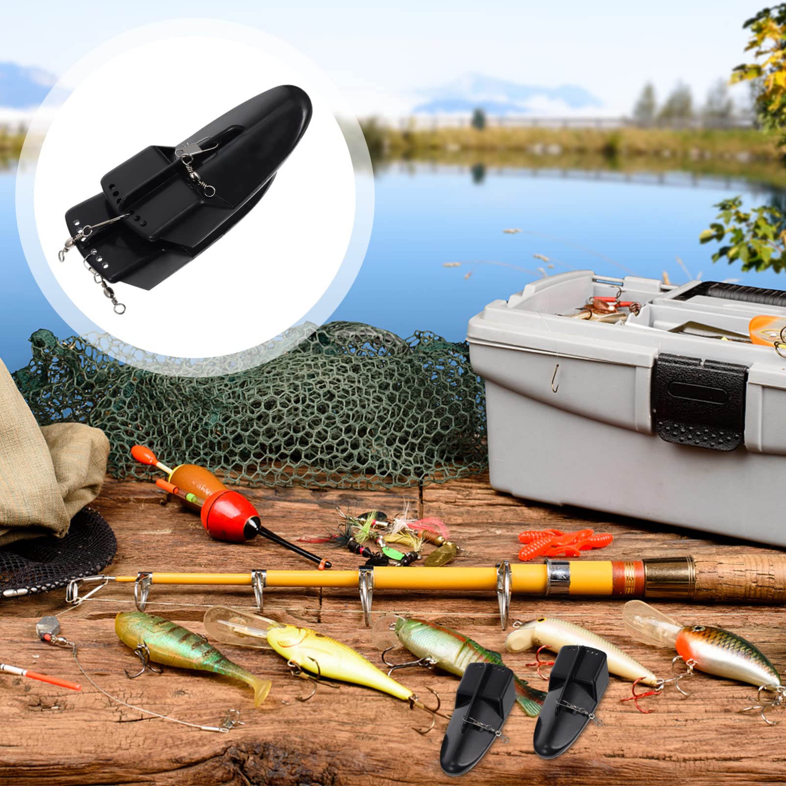 BESPORTBLE 2pcs Planer Plane Tools Swimbaits Ting Black Board Sea Hooks Artificial Rigs Buckle Accessory Deep Bait Lure Swivel with Seeker Diving Fish for Beads Adjustable Freshwater