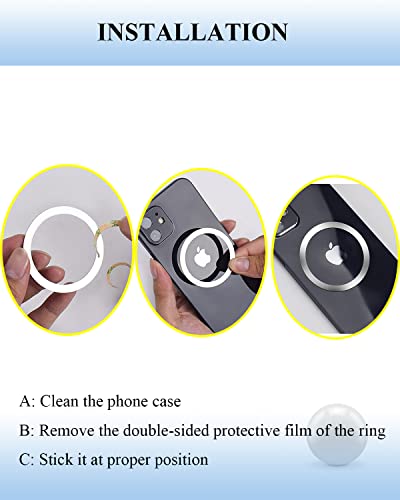 Metal Ring for Phone Case Wireless Charging/Magnetic Cell Phone Ring Holder, mag Attachment Ring, mag Sticker Safe, Compatible with Smartphone, 4 Pieces