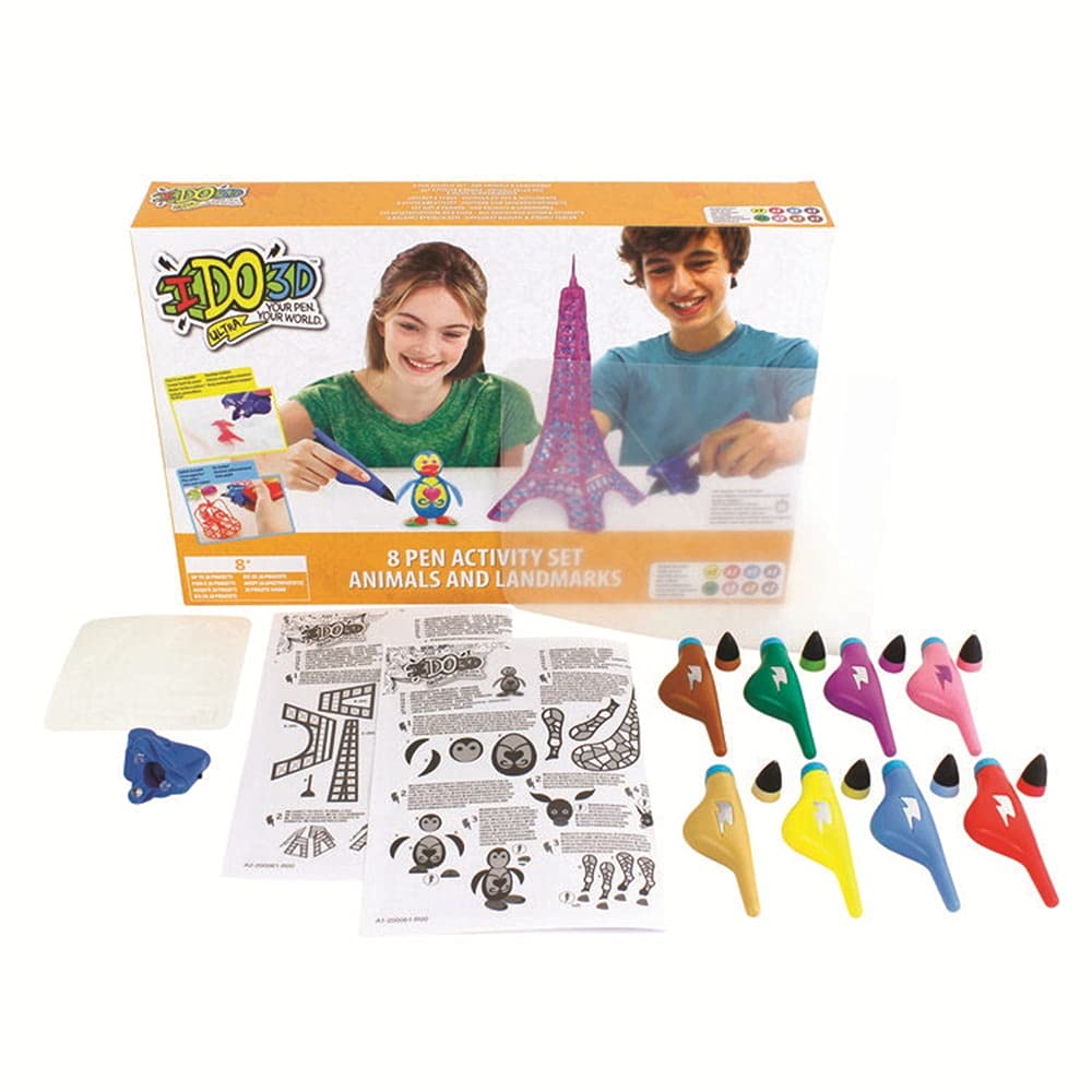 IDO3D ULTRA - 8 Pen Set - Zoo Animals and Landmarks, Create 3D Arts and Crafts, Drawing and Painting Supplies