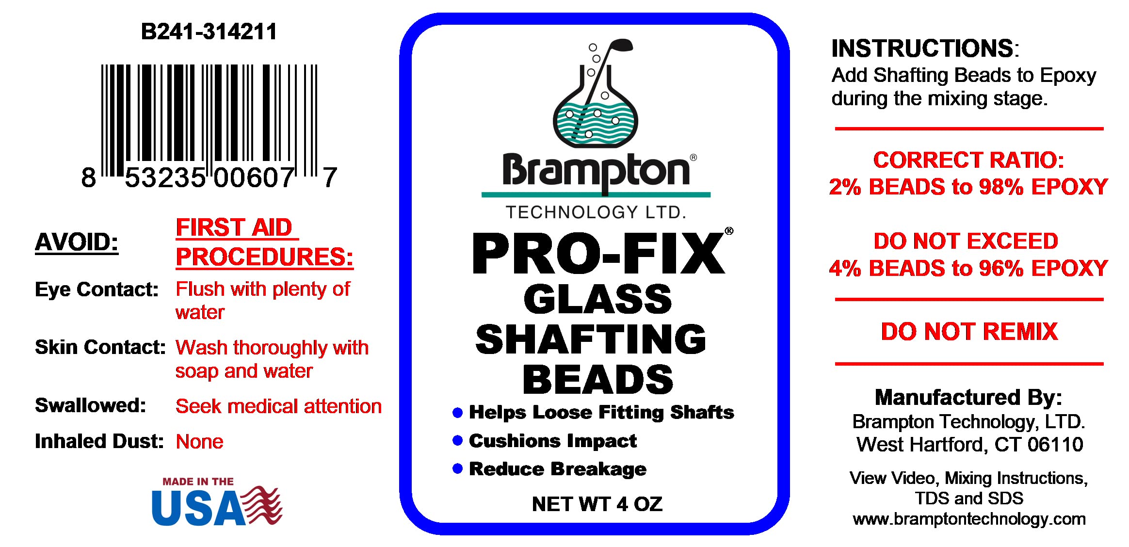 Brampton PRO-FIX Glass Shafting Beads - Golf Club Shaft Installation Stabilizer - Increase Bond Strength