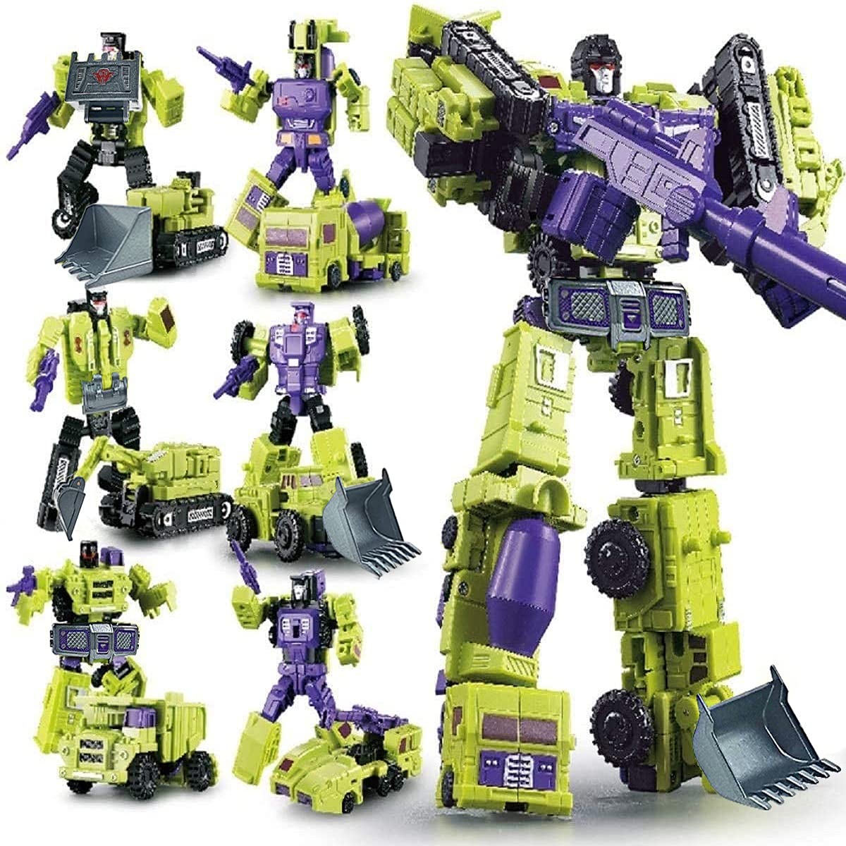 SU KE DA GT Engineering Green Alloy Combiner 6 in 1 Construction Vehicles into Car Truck Bucket Loader Model for Boys & Girls 25cm, SU KE DA-002