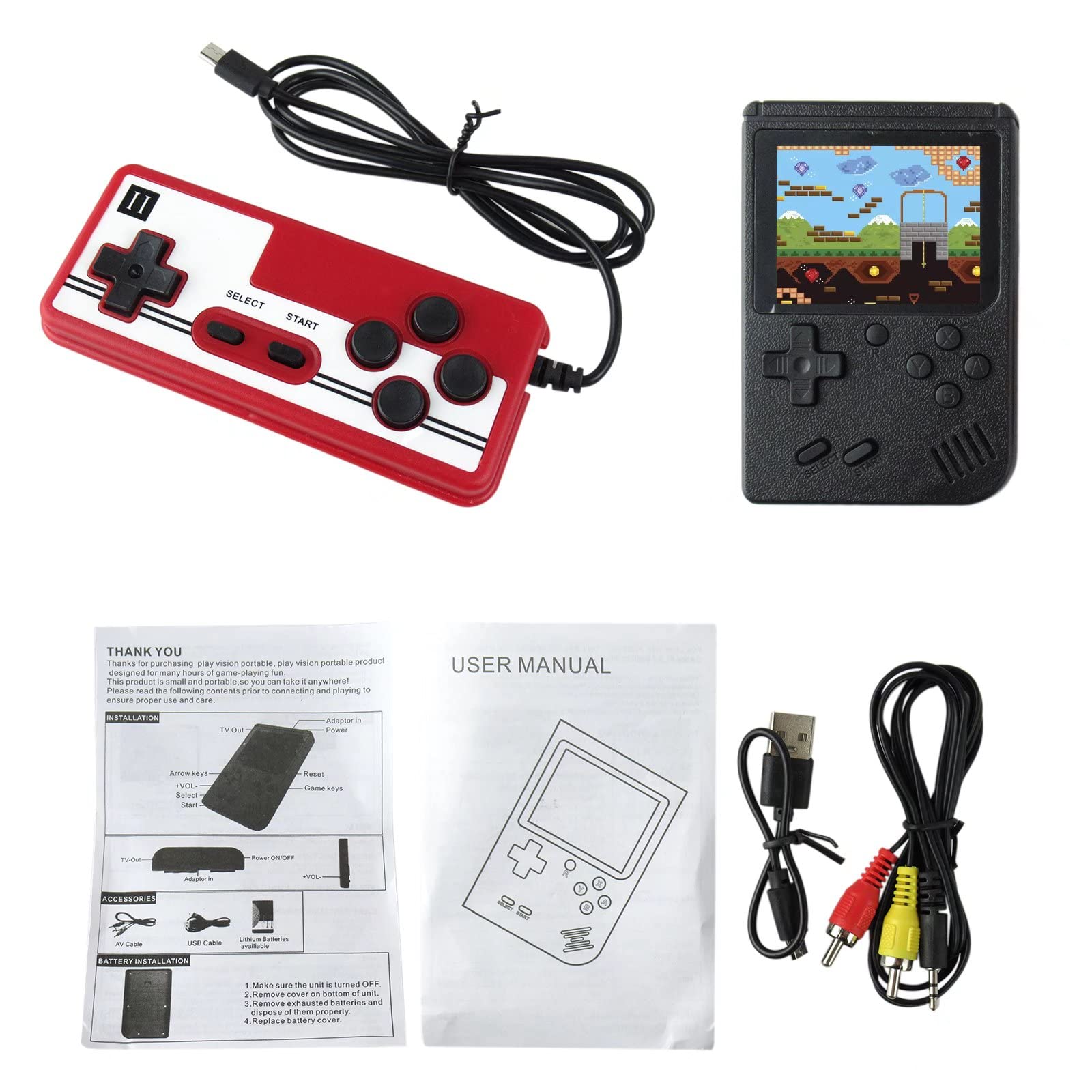 USonline911 Retro Portable Mini Handheld Video Game Console 8-Bit 3.0 Inch Color LCD Game Player Built-in 400 Games Kids Gift Accessories