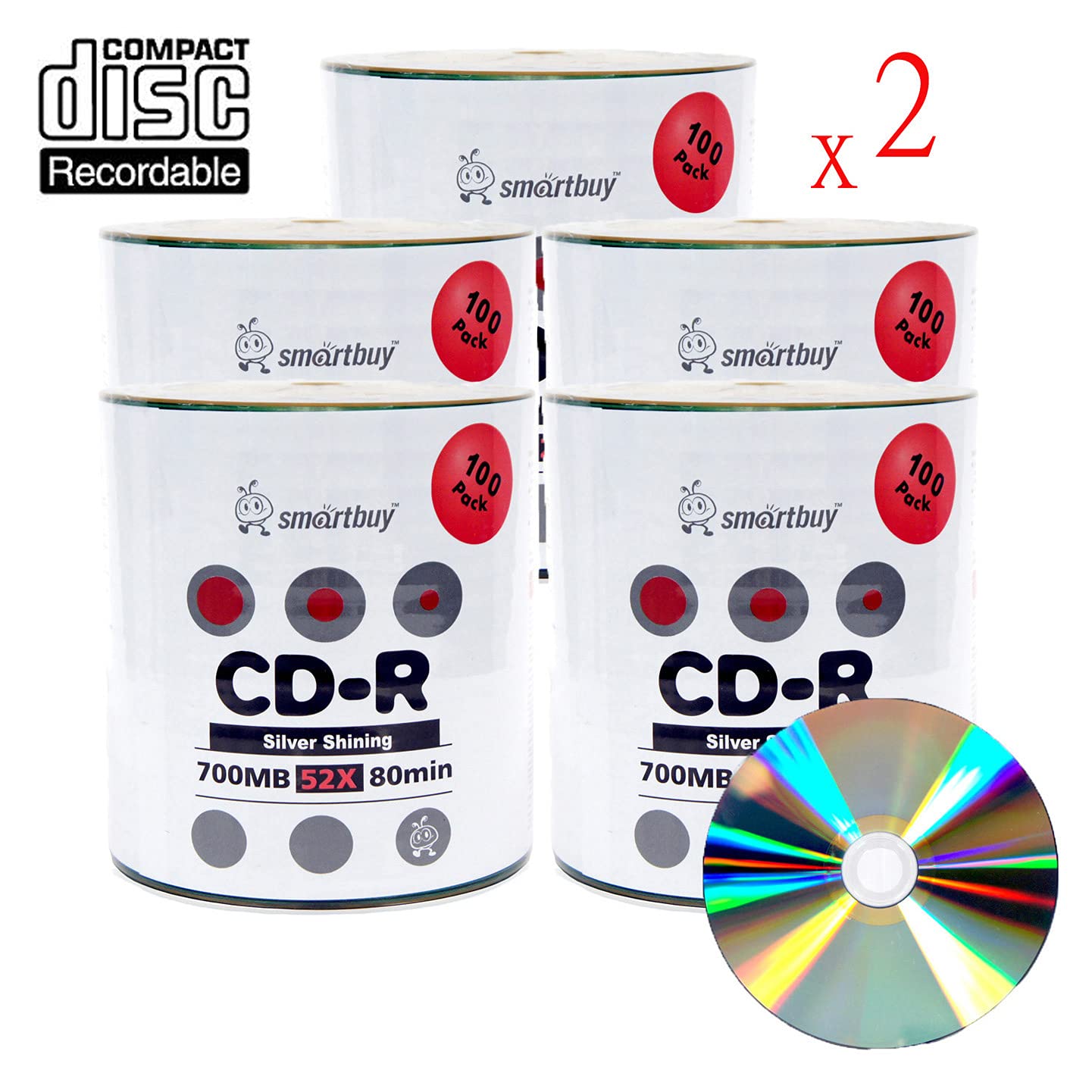Smart Buy Shiny Silver Top CD-R 1000-Pack 700mb 52x Blank Recordable Discs, 1000 Disc, 1000pk