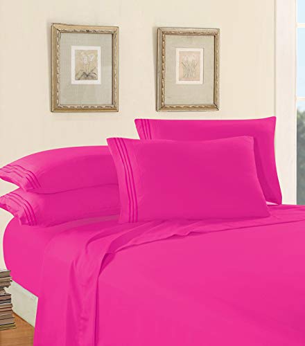 Elegant Comfort Luxury 1500 Thread Count Egyptian Quality Microfiber 4-Piece Premium Hotel Sheet Set-Wrinkle Resistant, All Around Elastic Fitted Sheet, Deep Pocket up to 16", Twin/Twin XL, Hot Pink