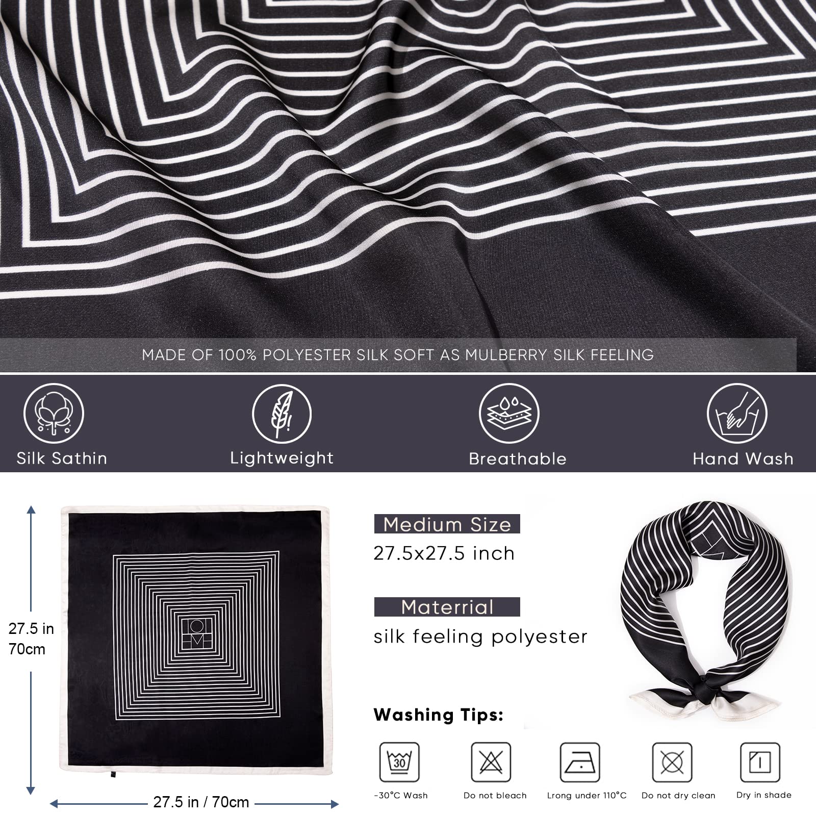 Bestshe 27.5" Satin Square Head Scarves - 2PCS Silk Like Neck Scarf Hair Sleeping Wraps for Women Gift Packed