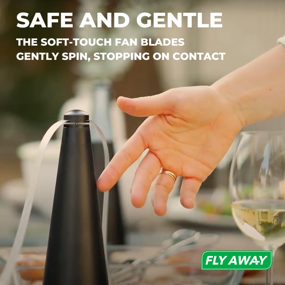 Fly Away - 3 Pack Outdoor Fly Repellent Fan, Outside or Inside Table use, Restaurant, Barbeque, Events, Deter Flies, Wasps, Bees, Other Moscas and Bugs Away, Battery Operated, Tabletop, Hanging Hook.