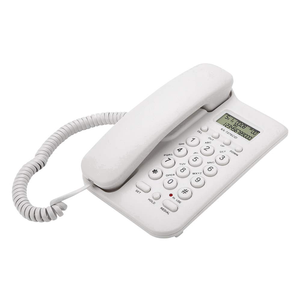 Corded Telephone, Landline Wall Pone Desktop Wired Handset Telephone with Caller ID, Calls Display for Office Home Hotel (White)