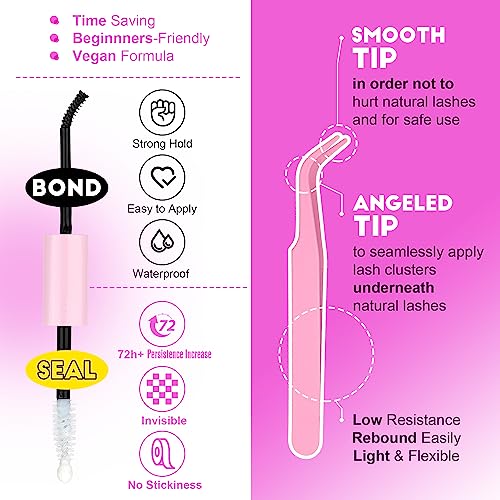 DIY Lash Extension Kit 280pcs Individual Lashes Cluster D Curl Eyelash Extension Kit 30D 40D 9-16mm Mix Lash Clusters with Lash Bond and Seal and Lash Applicator Tool for Self Application at Home (30D+40D-0.07D-9-16MIX KIT)