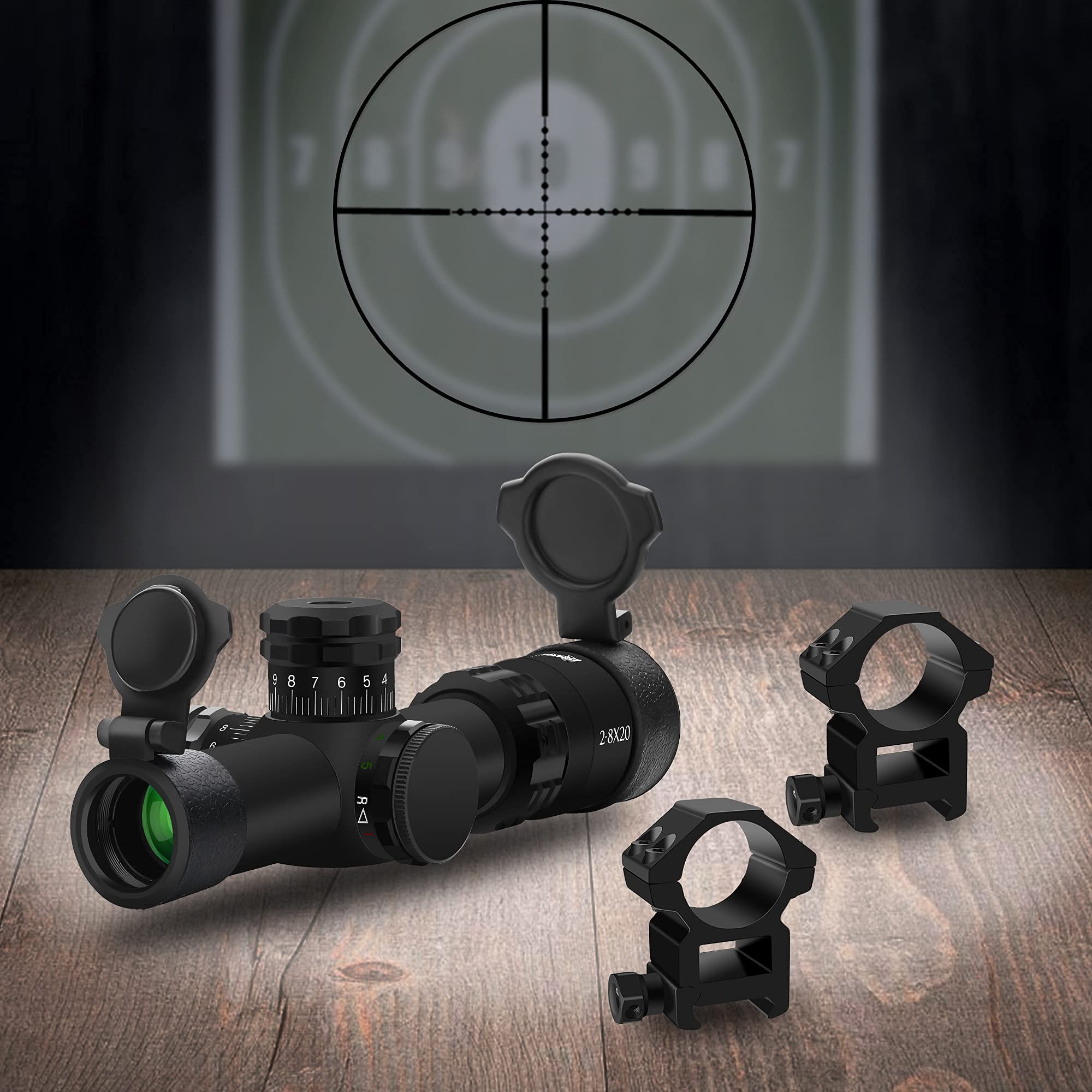 BESTSIGHT Rifle Scope 2-8x20 Compact Tactical Gun Scope Optics with Illuminated and Adjustment Lock Rear Optical Glass Make Includes 20mm&11mm Scope Rings