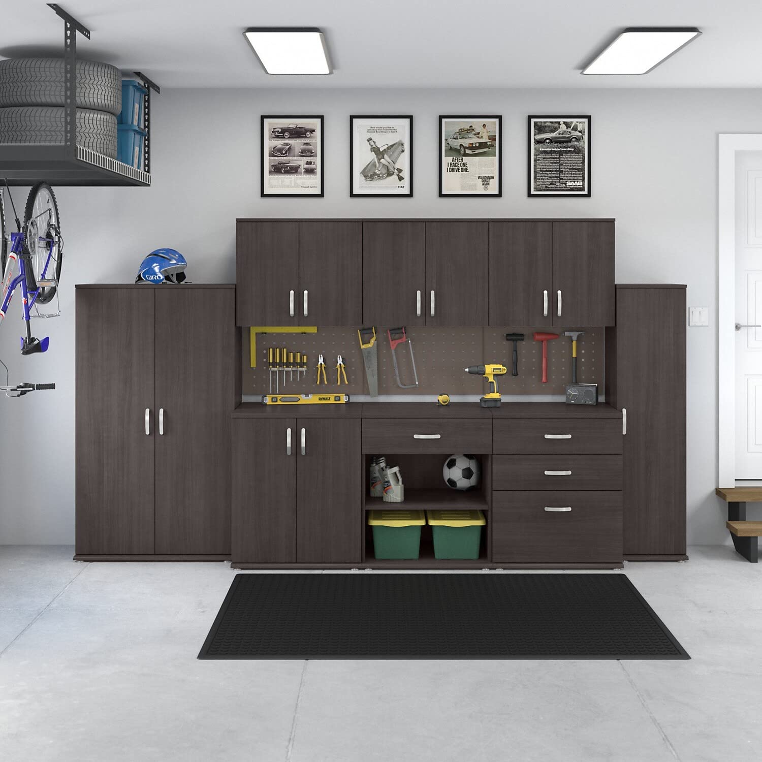 Bush Business Furniture Universal 8 Piece Modular Garage Storage Set with Floor and Wall Cabinets, Storm Gray