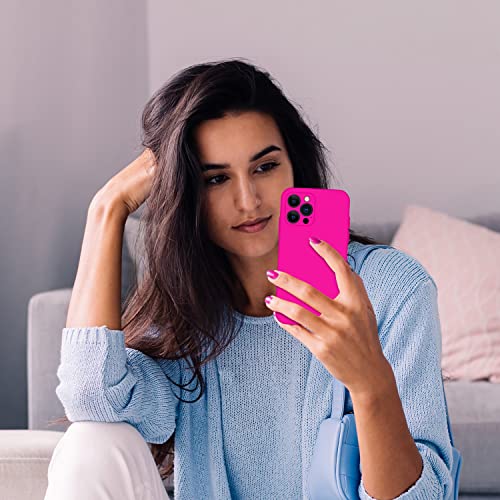 Cordking Designed for iPhone 13 Pro Max Case, Silicone Full Cover [Enhanced Camera Protection] Shockproof Protective Phone Case with [Soft Anti-Scratch Microfiber Lining], 6.7 inch, Hot Pink