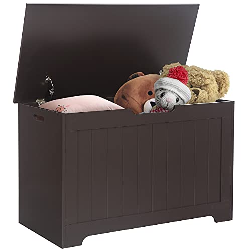 Epetlover Toy Chest for Girls Boys Wooden Storage Box with Flip-top Lid & Safety Hinge, Kids Room Play Room Nursery Organizer, Bedroom Bench with 100L Storing Area, Brown