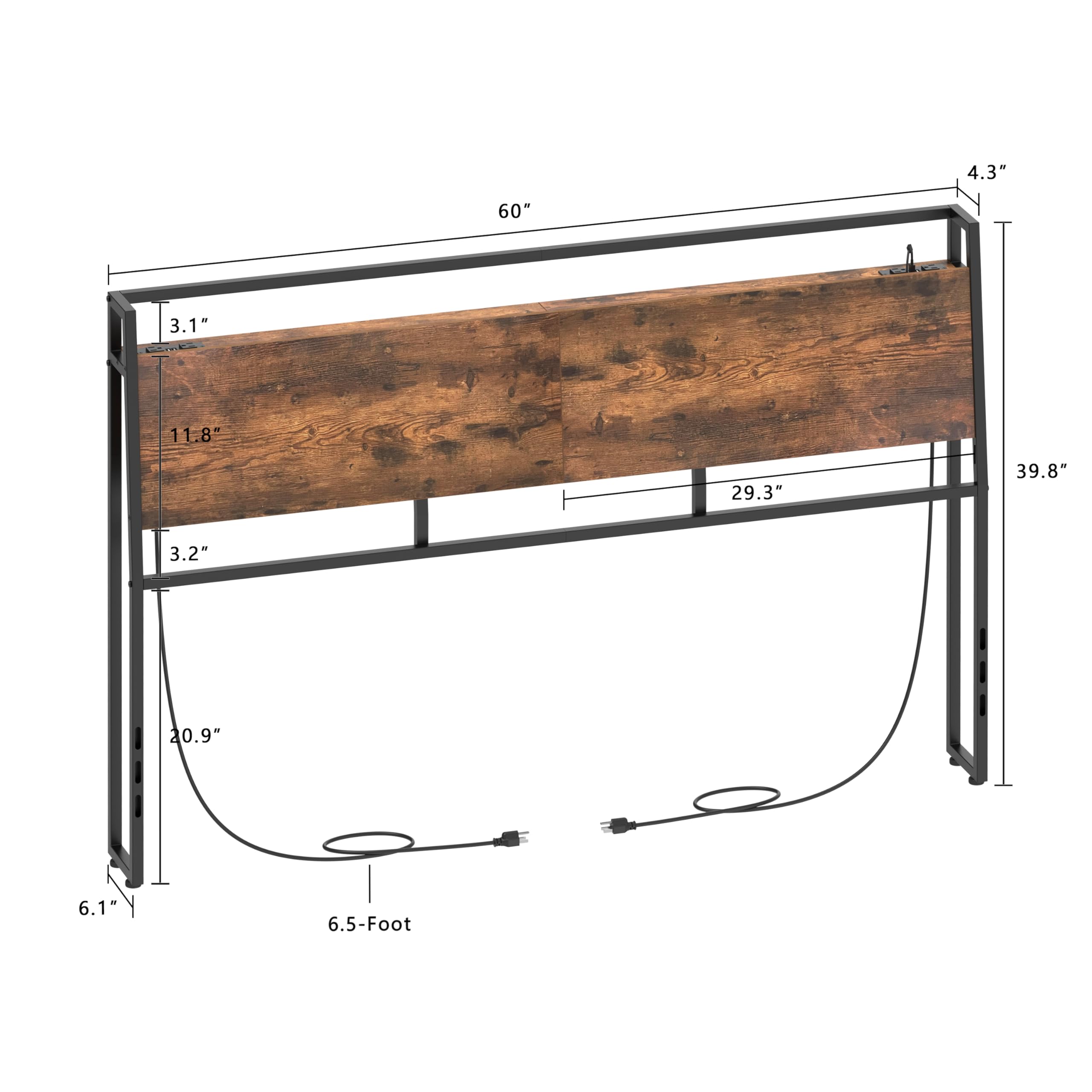 GiftGo King Size Headboard Ergonomic Headboard with 4 Outlets and 4 USB Ports LED Light Adjustable Height Storage Rack Sturdy and Stable Metal Frame & Wood Shelf Easy Assembly (Brown, King)