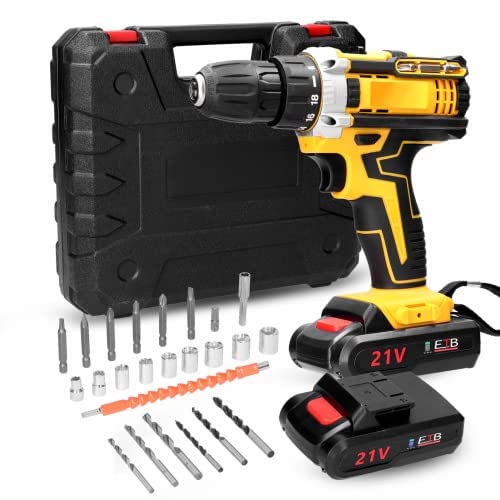 Cordless Drill Set, Power Drill Driver with Variable Speed Control Electric Drill Brush Motor 2 Batteries, Cordless Drill Driver Torque