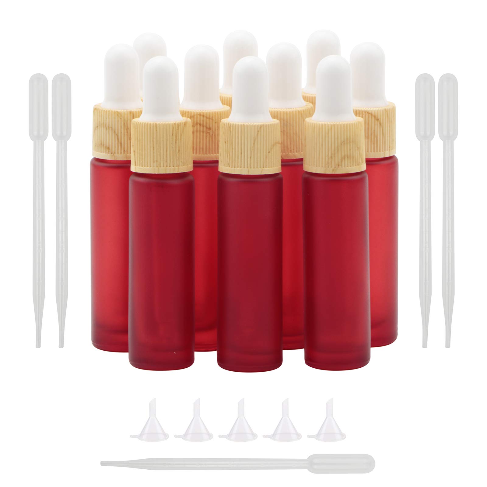Ellbest 10ml Essential Oil Dropper Glass Bottle 10pcs Colorful Dropper Glass Bottles with Eye Dropper for Travel, Carrying Outside (Matte Red)
