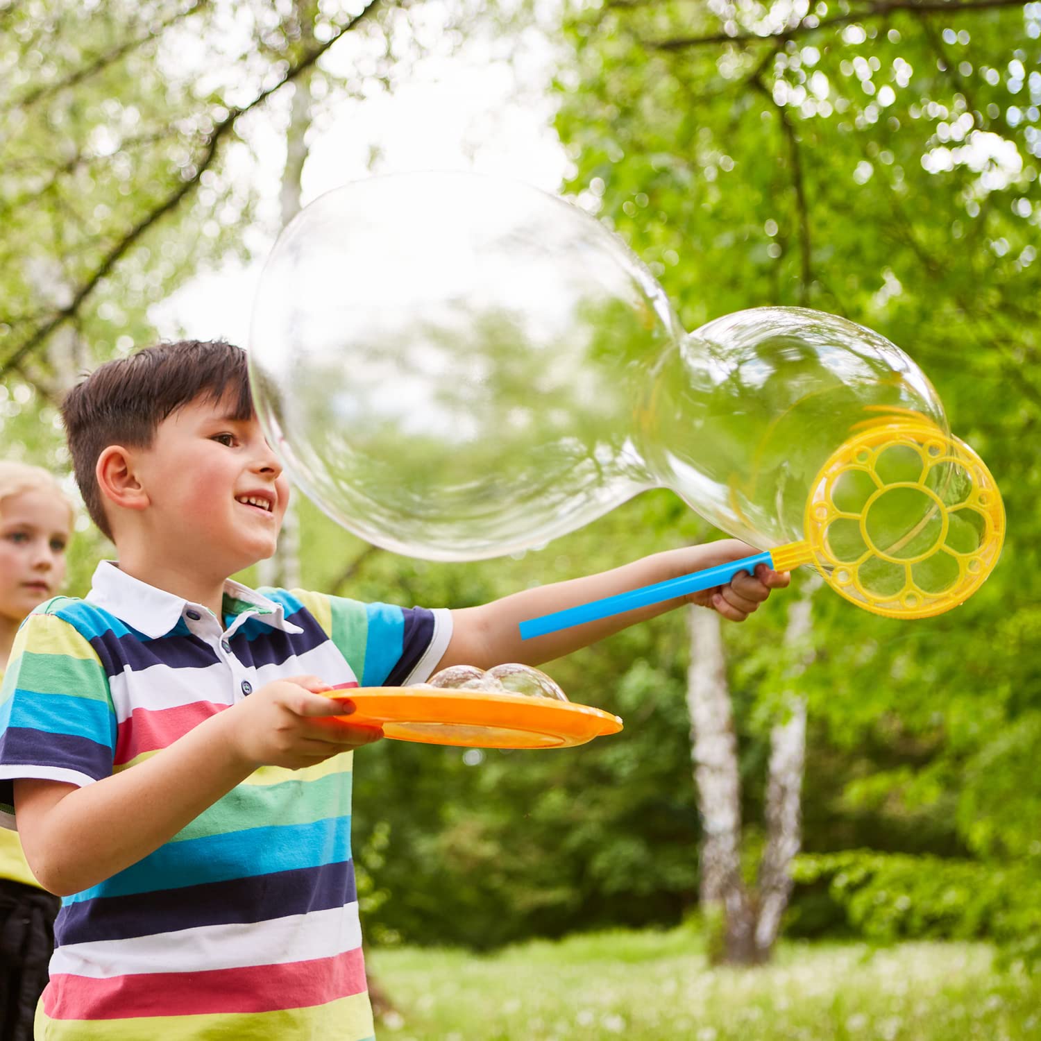 Bubble Wand Kit for Kids - Set of 3 Large Bubble Makers with Tray and Refill Solution - Outdoor Activities and Summer Toys for Blowing Bubbles