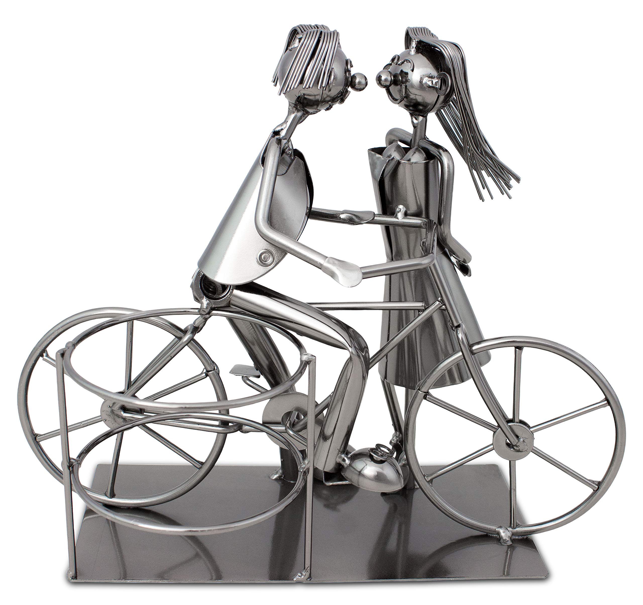 BRUBAKER Wine Bottle Holder 'Couple on Bike' - Table Top Metal Sculpture - with Greeting Card