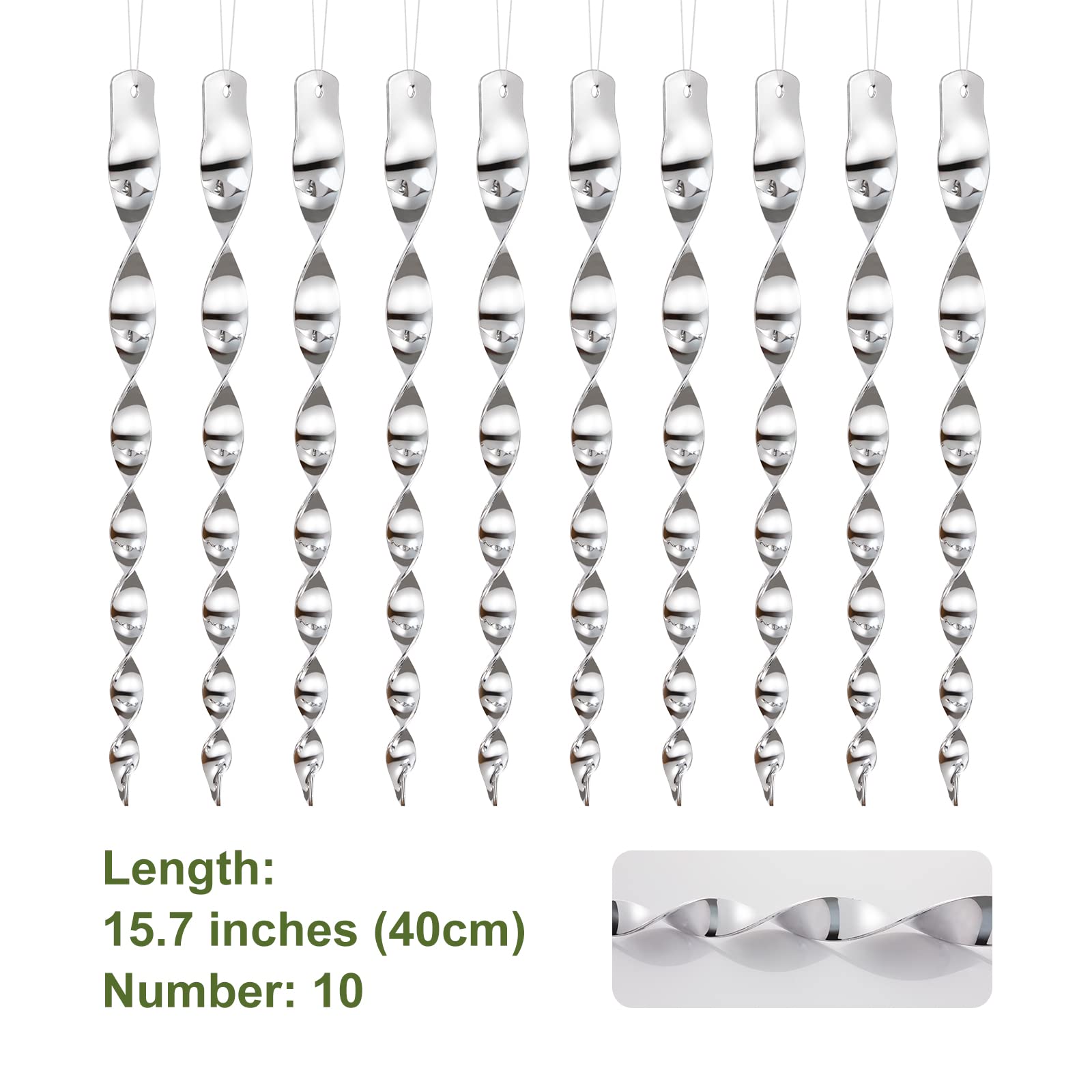 OFFO Large Bird Scarer Rods, 15.7 Inches (10 Pcs) Reflective Bird Device Outdoor Bird Scarer to Keep Pigeon and Woodpecker Away from Garden or Yard, Silver