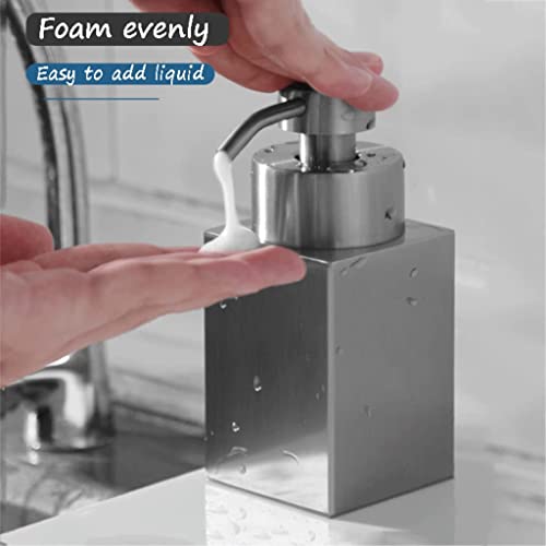 BREWIX Stainless Steel Soap Dispenser Square Frosted Foam Soap Pump for Home Kitchen Restroom Lotion Dispenser, 6.7 Oz / 200 Ml Soap (Color : Gray-2)