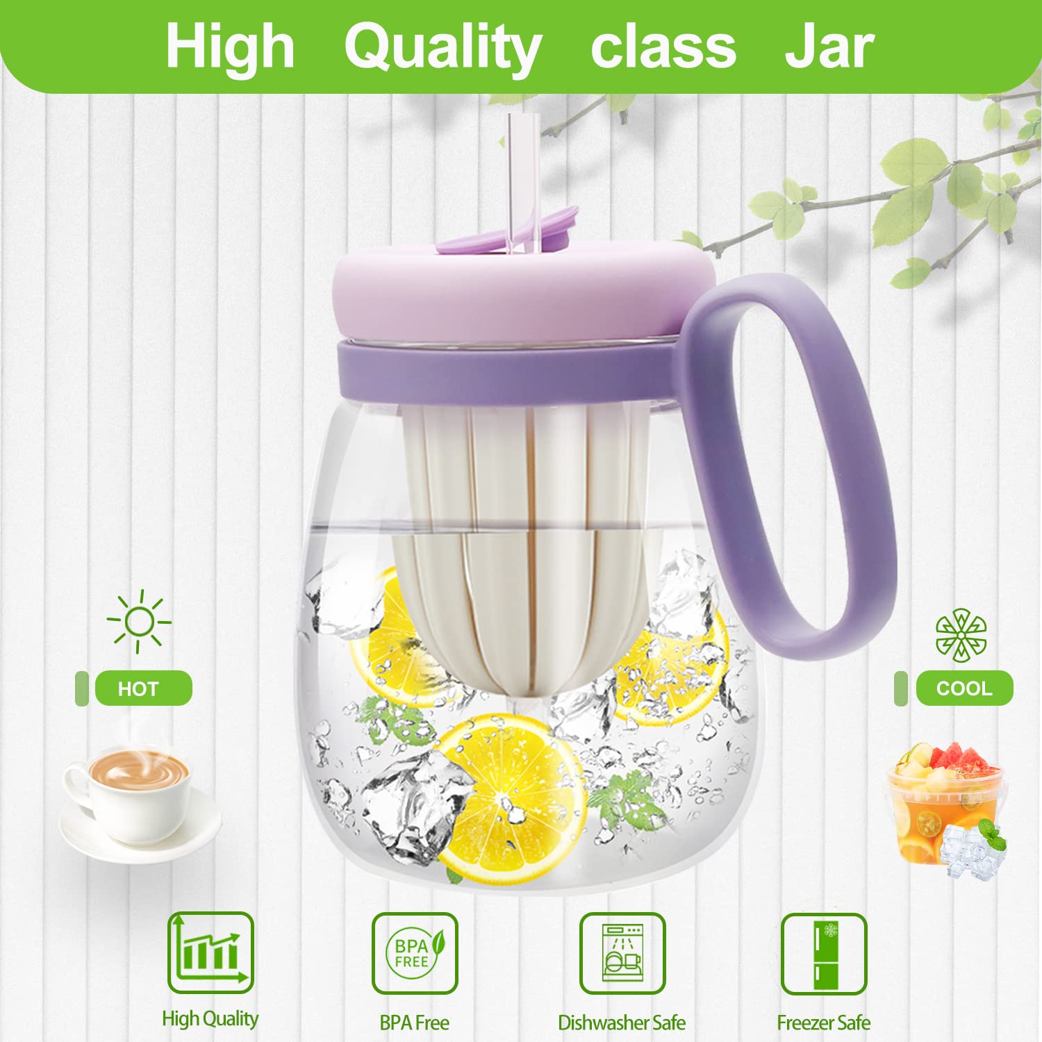 BYMIOYA 30 oz Glass Tumbler - Festive Gift for Christmas & Valentine's Day - Reusable Boba Cup with Tea Infuser, Lid, Straw, Handle. Ideal for Smoothies, Leak-Proof Mason Jar with Food-Grade Silicone
