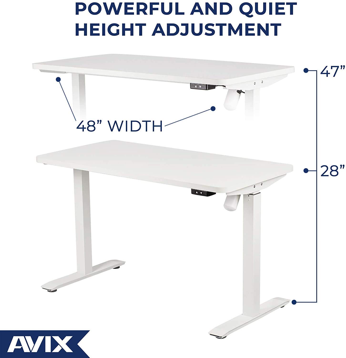 AVIX Whole Piece Electric Standing Desk, 48 x 24 Inches Height Adjustable Desk, Sit Stand Desk Home Office Desks, White