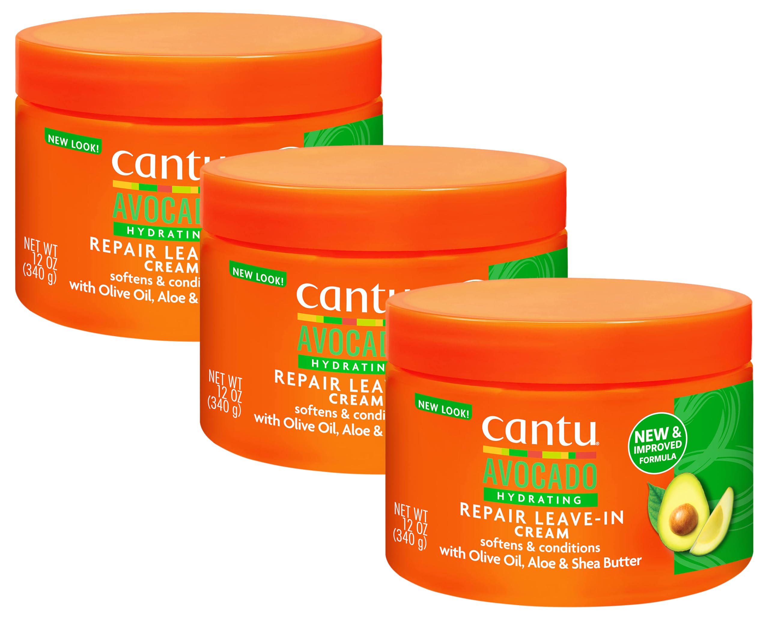 Cantu Avocado Leave in Conditioning Cream with Olive Oil Aloe Shea Butter, 12 Ounce (Pack of 3)