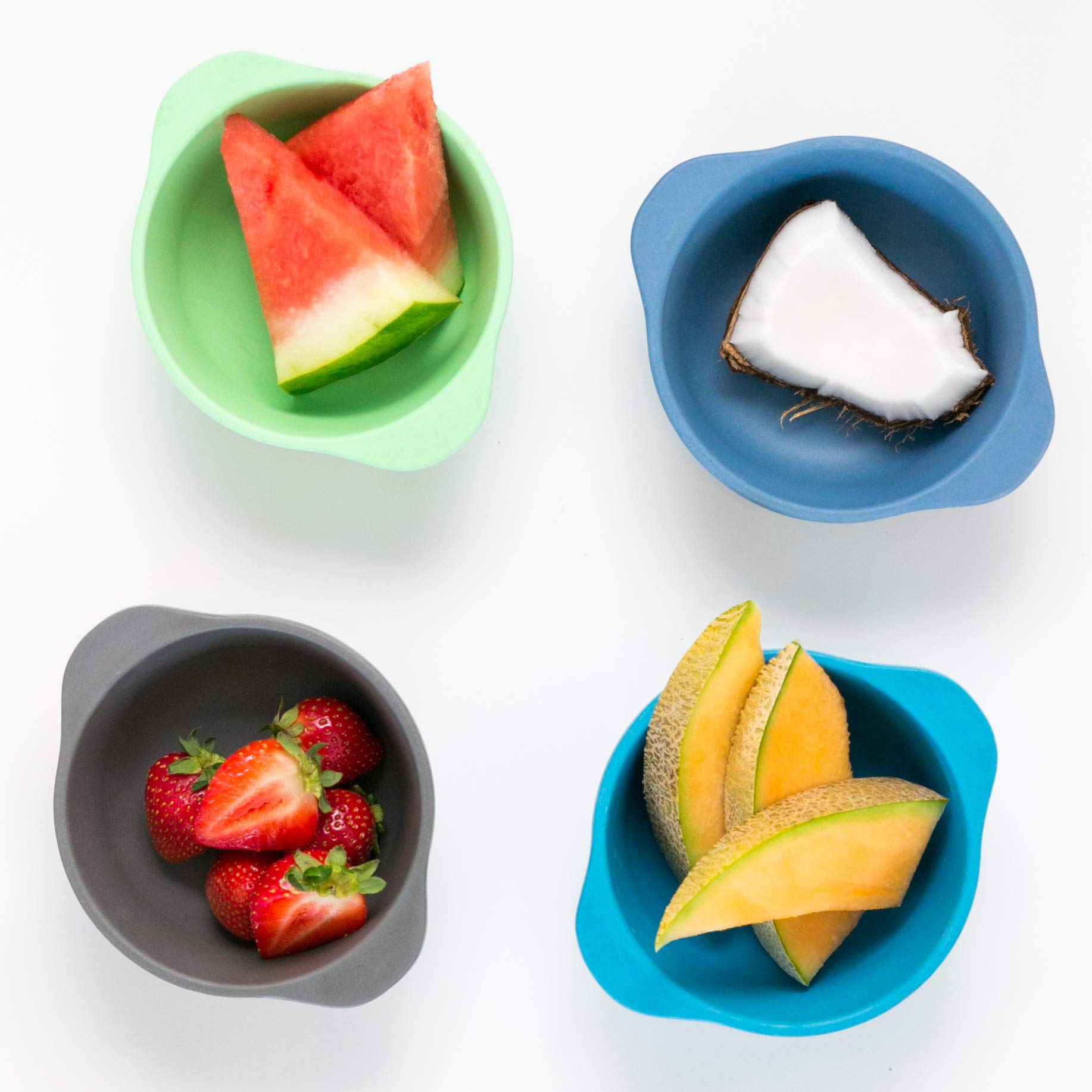 bobo&boo Bamboo Kids Snack Bowls, Set of 4 Bamboo Dishes, Non Toxic, Eco Friendly & Stackable Kids Snack Containers, Great Gift for Baby Showers, Birthdays & Preschool Graduations,Coastal