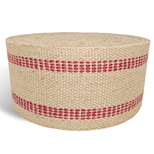 Briar Hill 3.5 Inch x 10 Yards Upholstery or Craft Jute Webbing, Natural with Red Stripes
